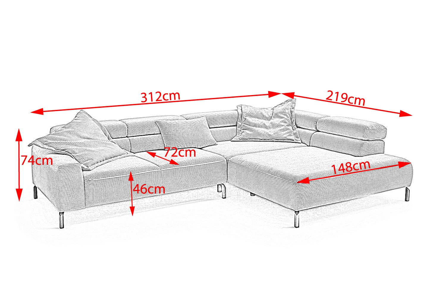 KAWOLA Ecksofa DELIA Cord rost Recamiere rechts | Möbel Style - Österreich